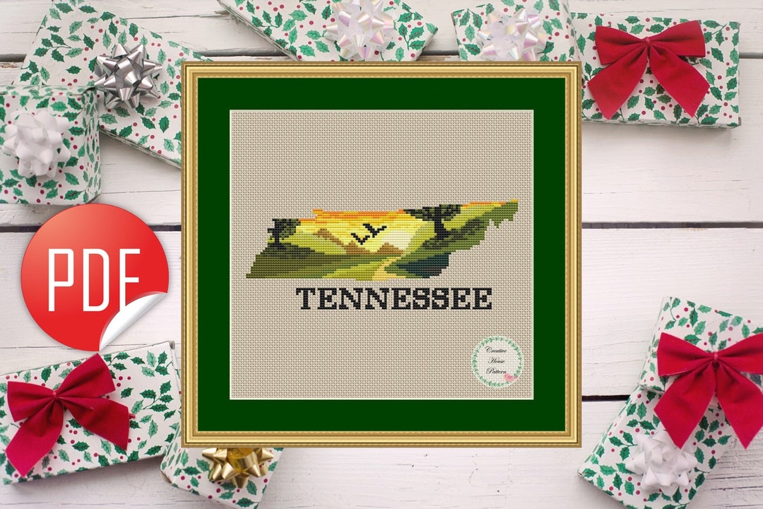 Tennessee State Cross Stitch Pattern, Landscape Sunset Embroidery ...