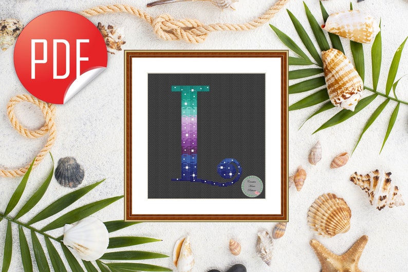 Letter L Cross Stitch Pattern Starry Night Modern Counted | Etsy