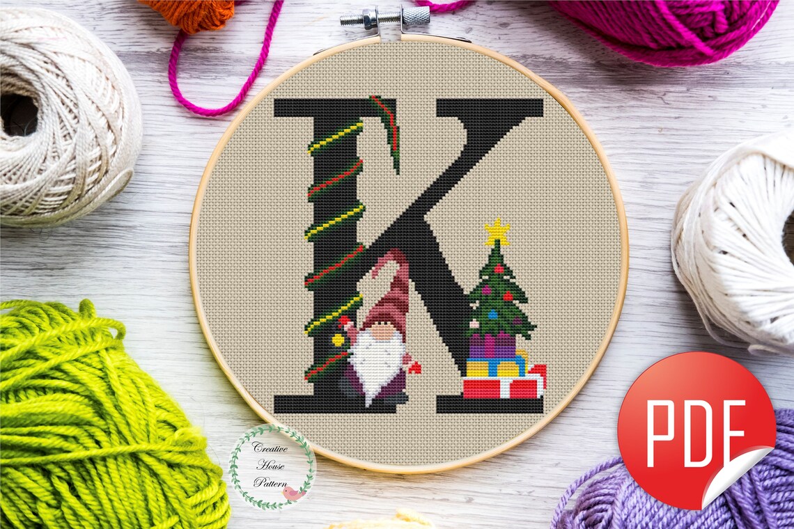 Letter K Modern Cross Stitch Pattern Christmas Gnome Cross | Etsy