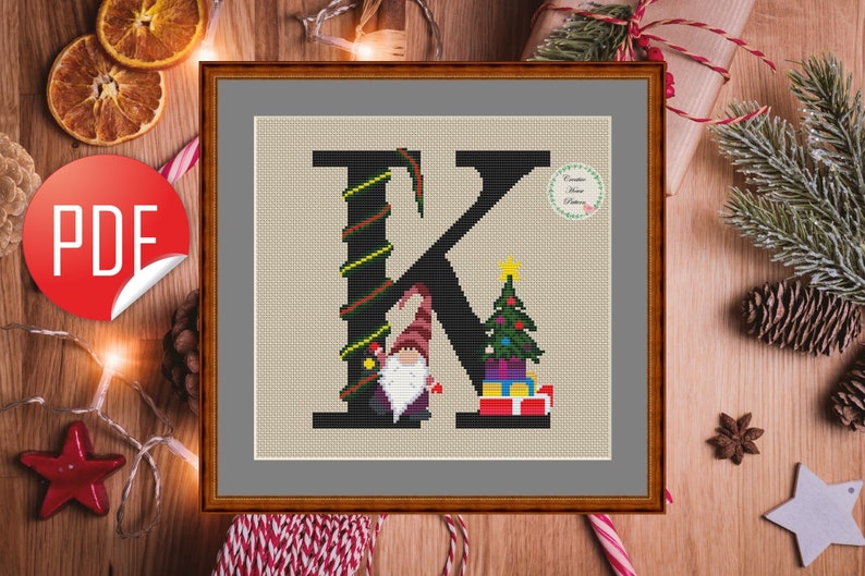 Letter K Modern Cross Stitch Pattern Christmas Gnome Cross - Etsy
