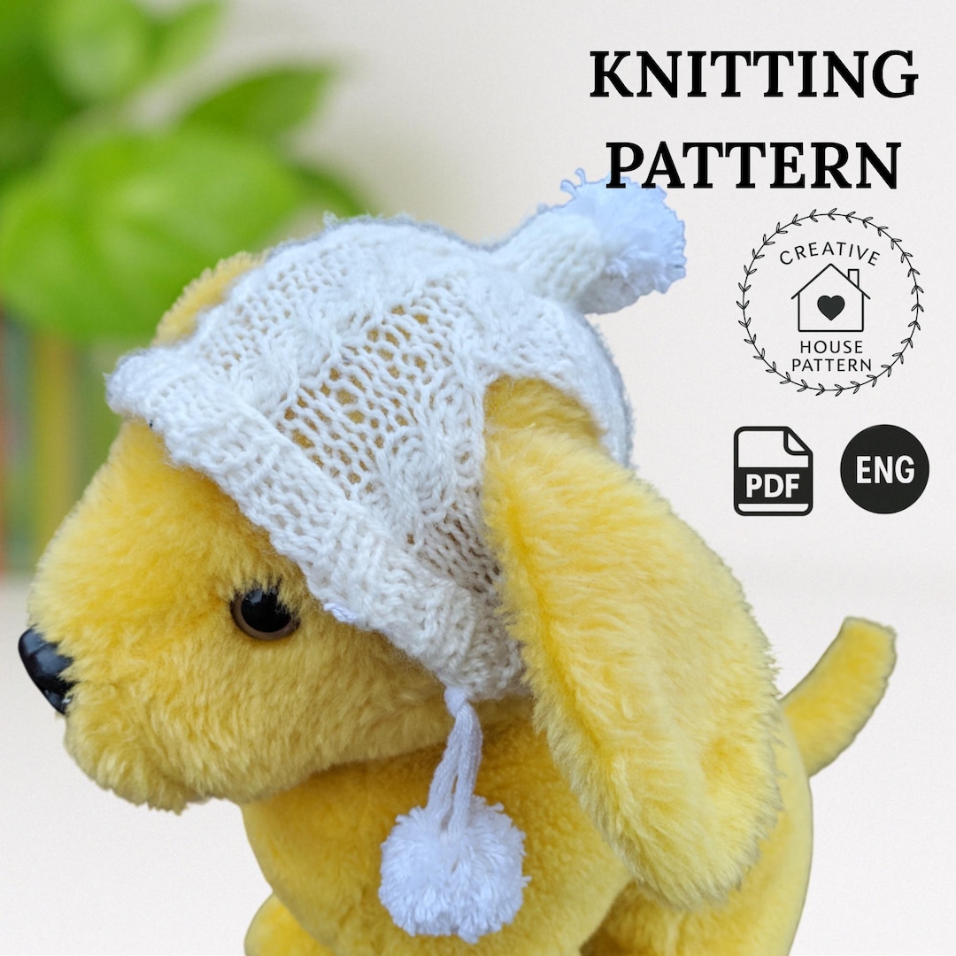 Knitting Pattern Dog Hat, Modern Knitting Pattern PDF English, Pom-pom ...
