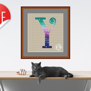 Letter Y Cross Stitch Pattern, Starry Night Modern Counted Cross Stitch ...