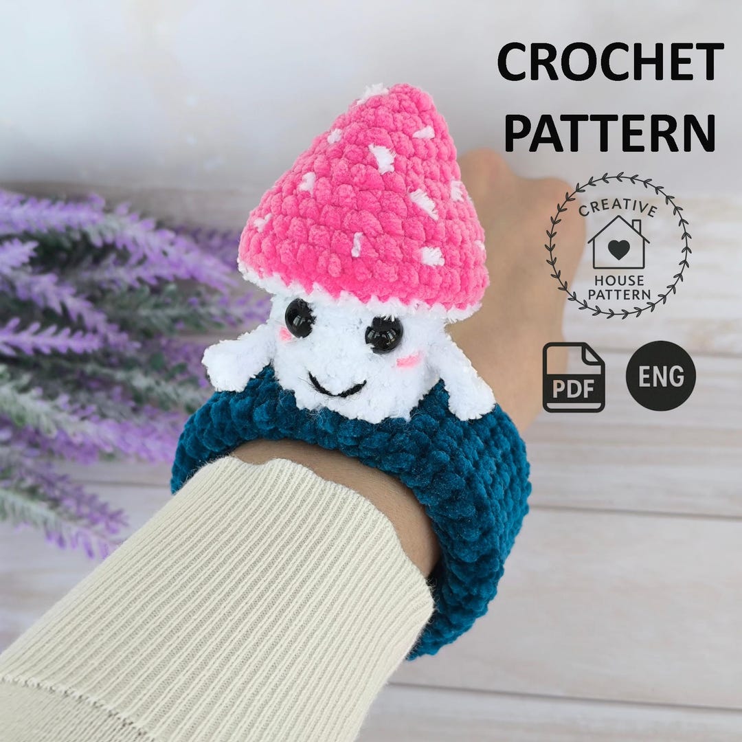 Crochet Bracelet Pattern PDF English, Crochet Slap Bracelet, Mushroom ...