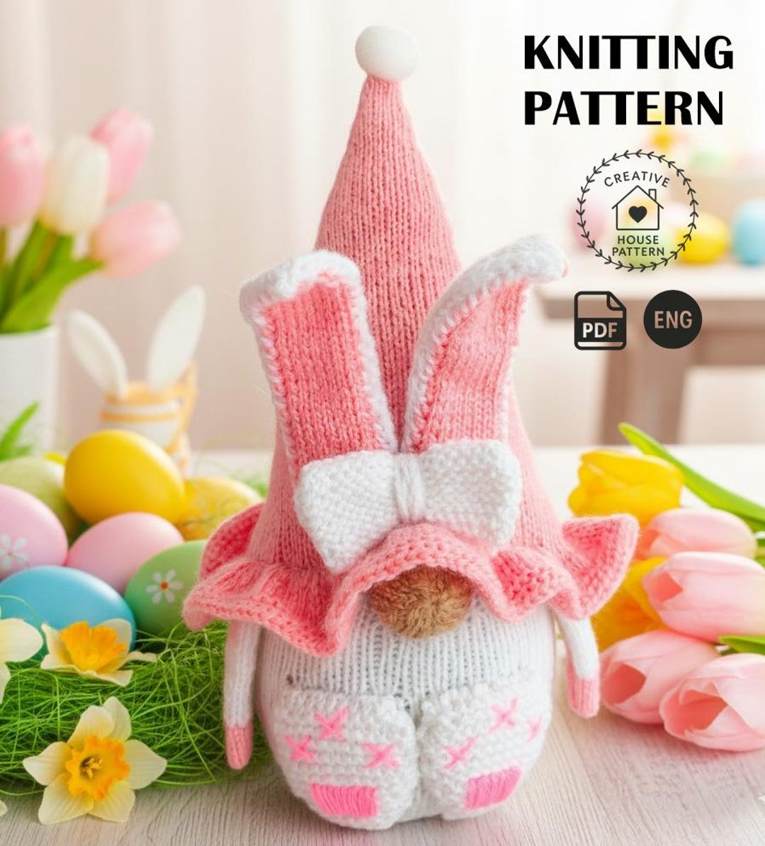 Easter Gnome Bunny Knitting Pattern English - DIY Spring Gonk Plush Toy ...