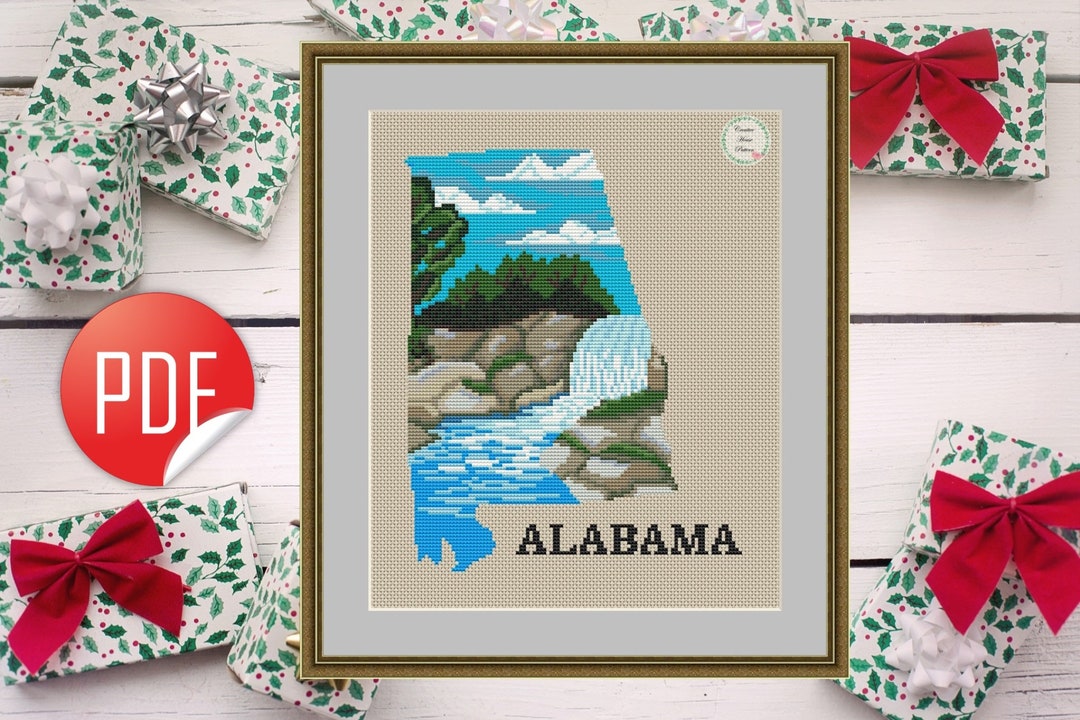 Alabama State Cross Stitch Pattern, Easy Landscape Embroidery, National ...