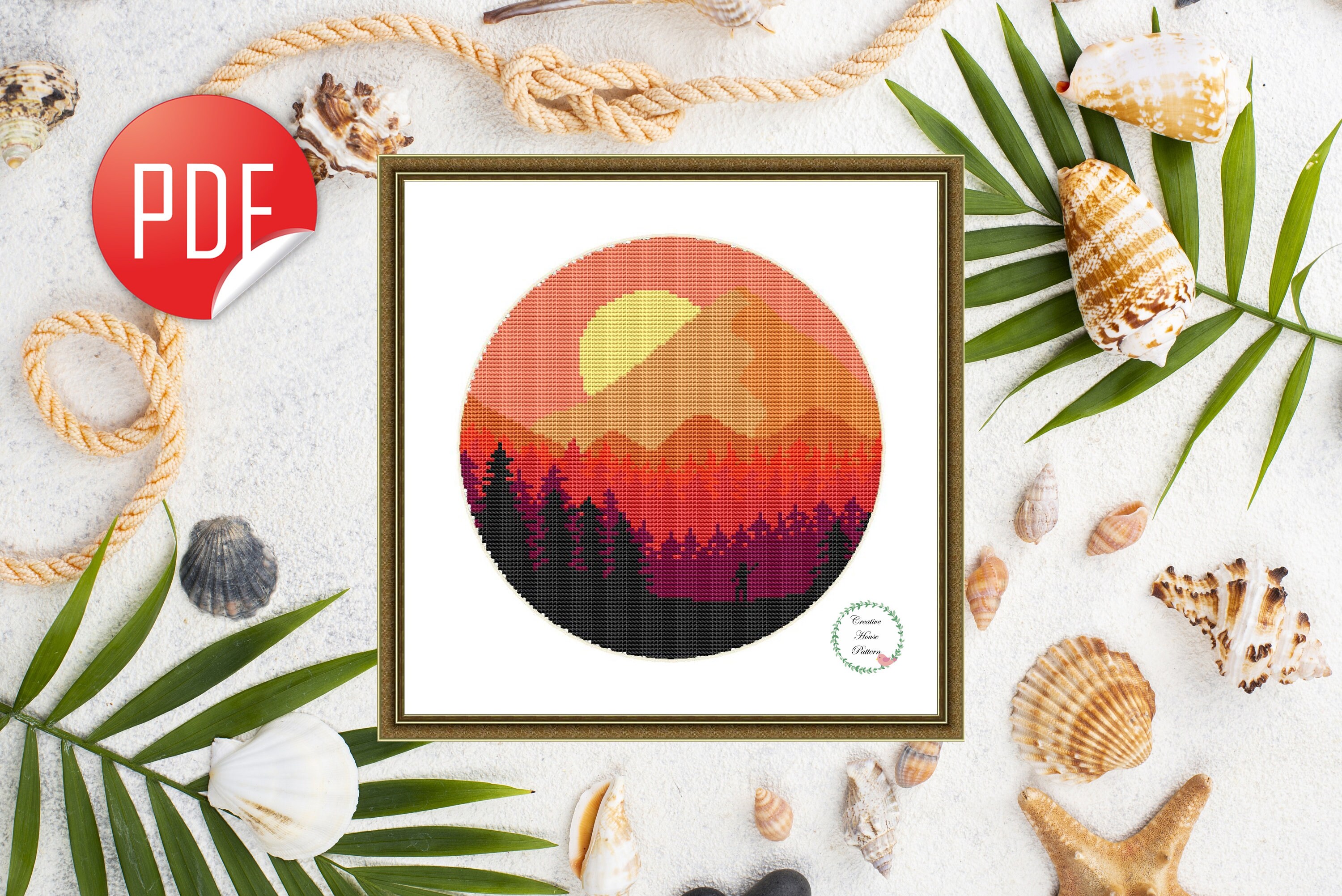 Sunset cross stitch pattern landscape cross stitch nature | Etsy