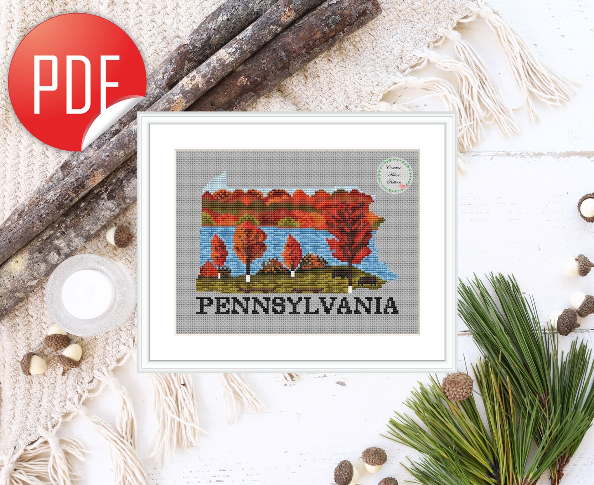 Pennsylvania State Cross Stitch Pattern Nature Counted Cross | Etsy