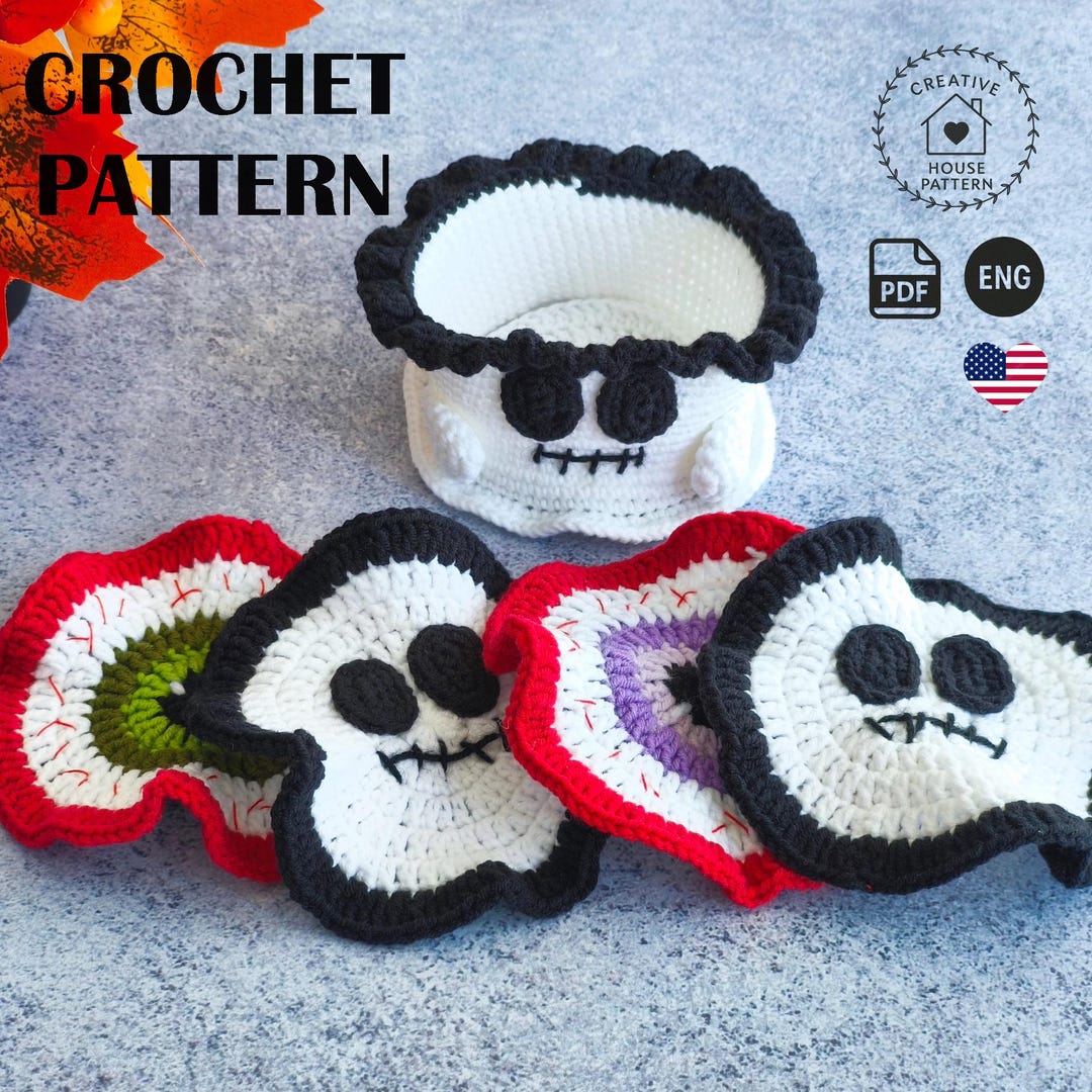 Halloween Ghost Coaster Crochet Pattern in English, Spooky Skull ...
