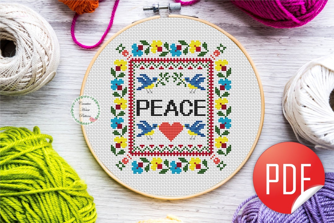 Peace Cross Stitch Pattern, Dove Cross Stitch, Primitive Cross Stitch ...