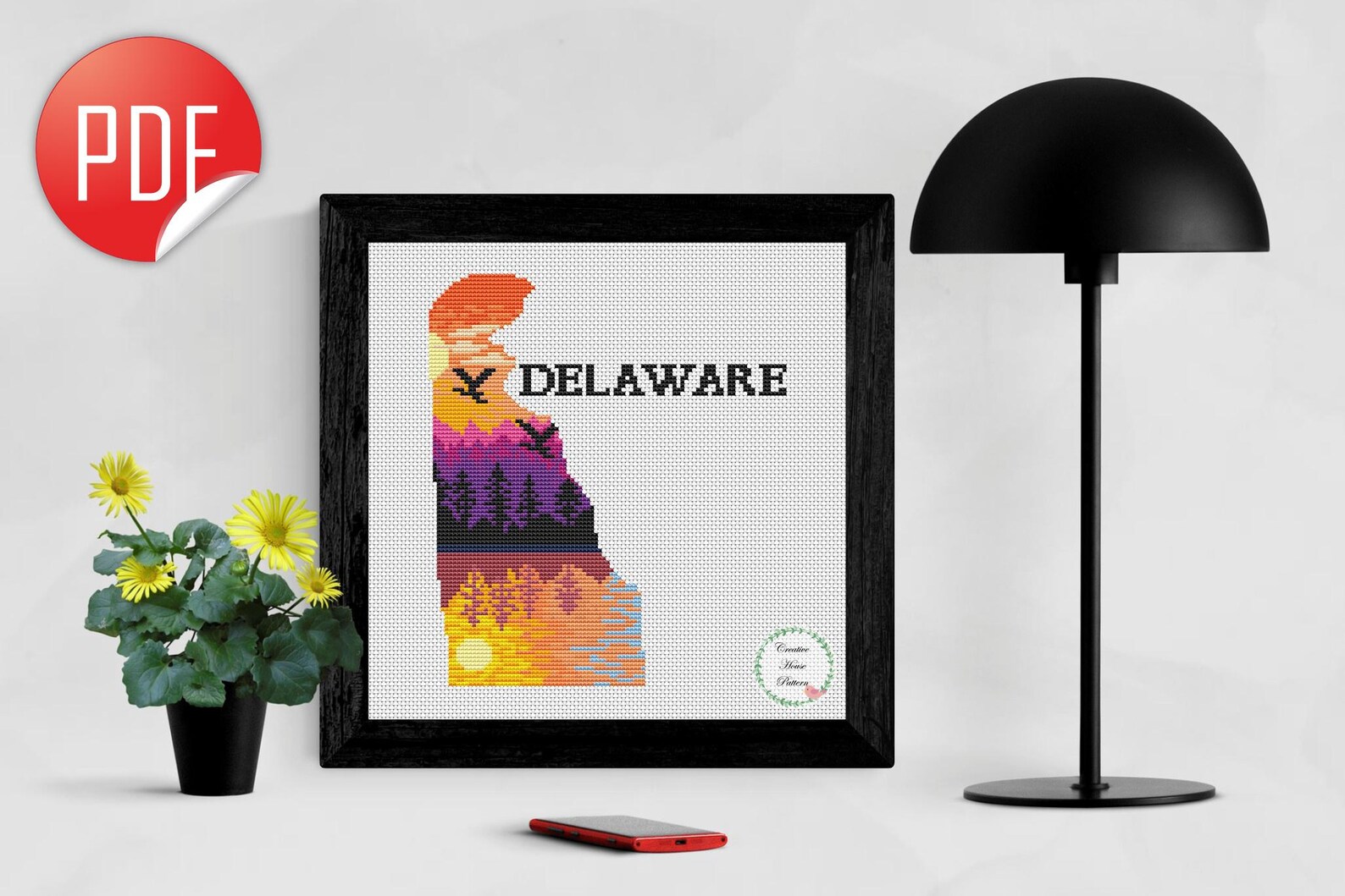 Delaware State Cross Stitch Pattern Sunset Landscape Design, Modern USA ...