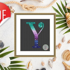 Letter Y Cross Stitch Pattern, Starry Night Modern Counted Cross Stitch ...