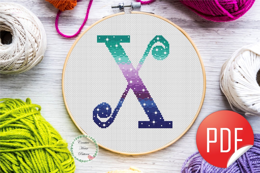 Letter X Cross Stitch Pattern, Starry Night Modern Counted Cross Stitch ...