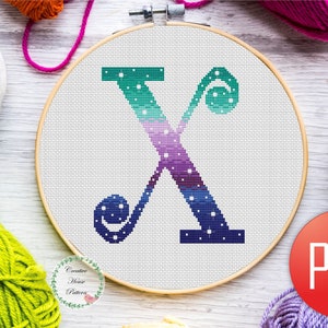 Letter X Cross Stitch Pattern, Starry Night Modern Counted Cross Stitch ...