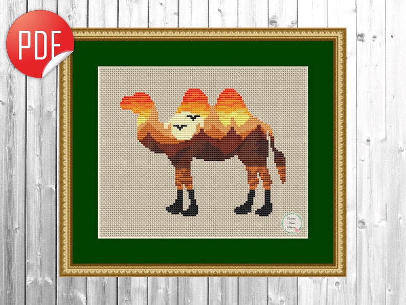 Camel Silhouette Cross Stitch Pattern, Desert Sunset Embroidery Design ...
