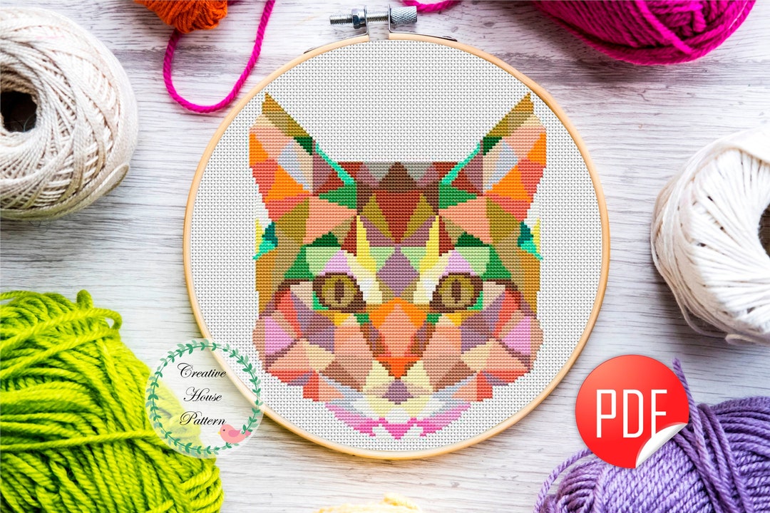 Geometric Animal Cross Stitch Pattern Polygonal Embroidery - Etsy