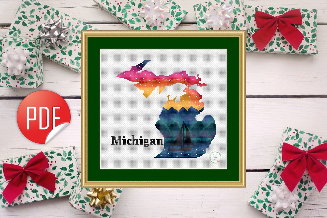 Michigan State Cross Stitch Pattern: Scenic Landscape Embroidery ...