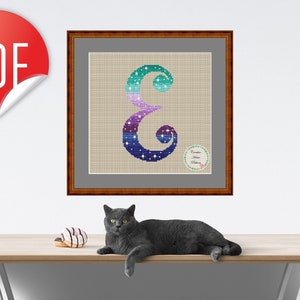 Letter E Starry Sky Cross Stitch Pattern, Alphabet Night Sky Embroidery ...