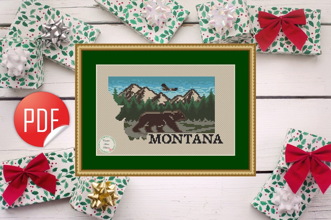 Montana USA State Cross Stitch Pattern PDF, Big Sky Country Embroidery ...