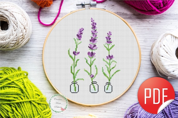 Flower Lavender Cross Stitch Pattern Floral Modern Counted - Etsy