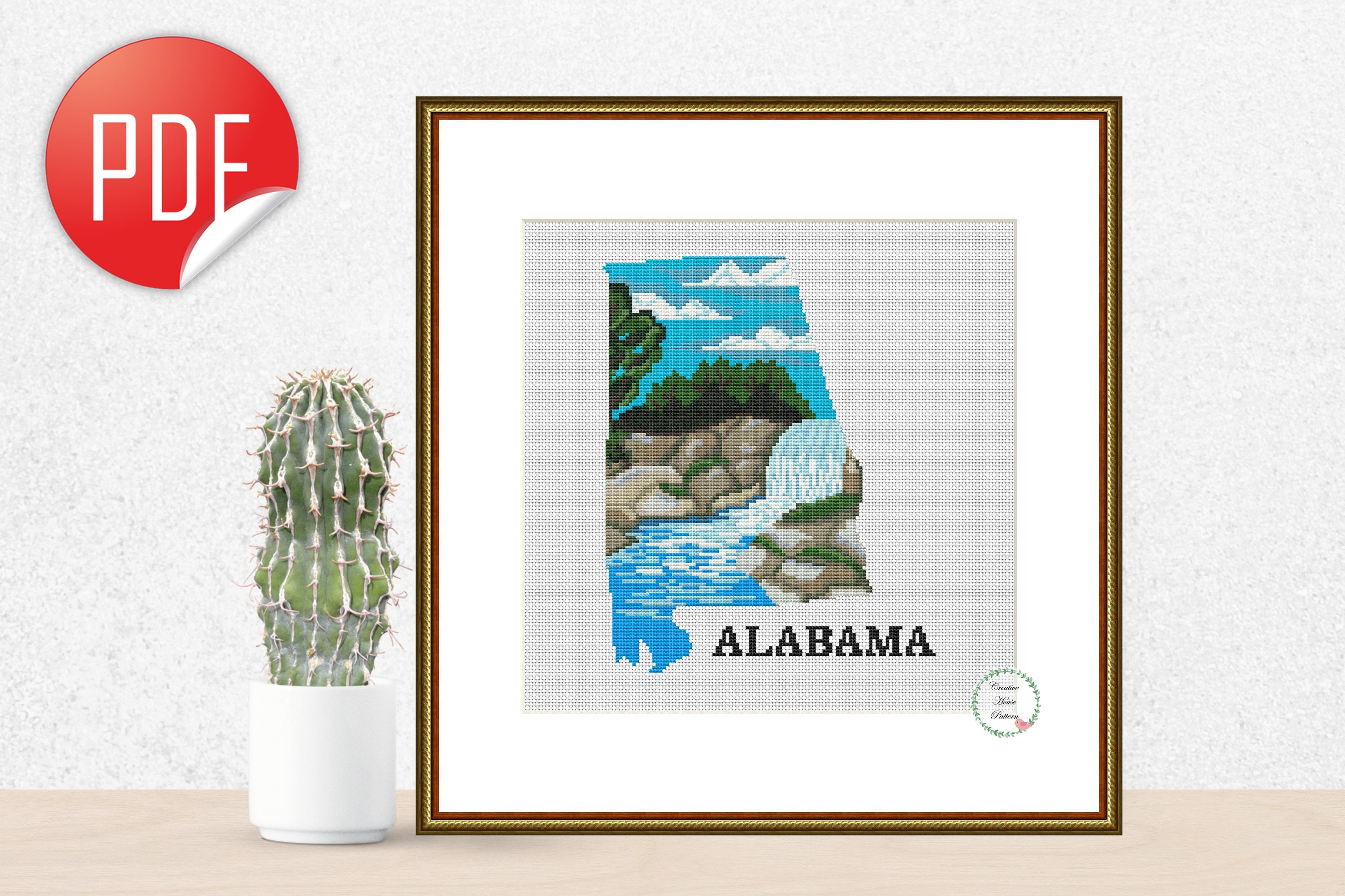 Alabama state cross stitch pattern landscape cross stitch | Etsy