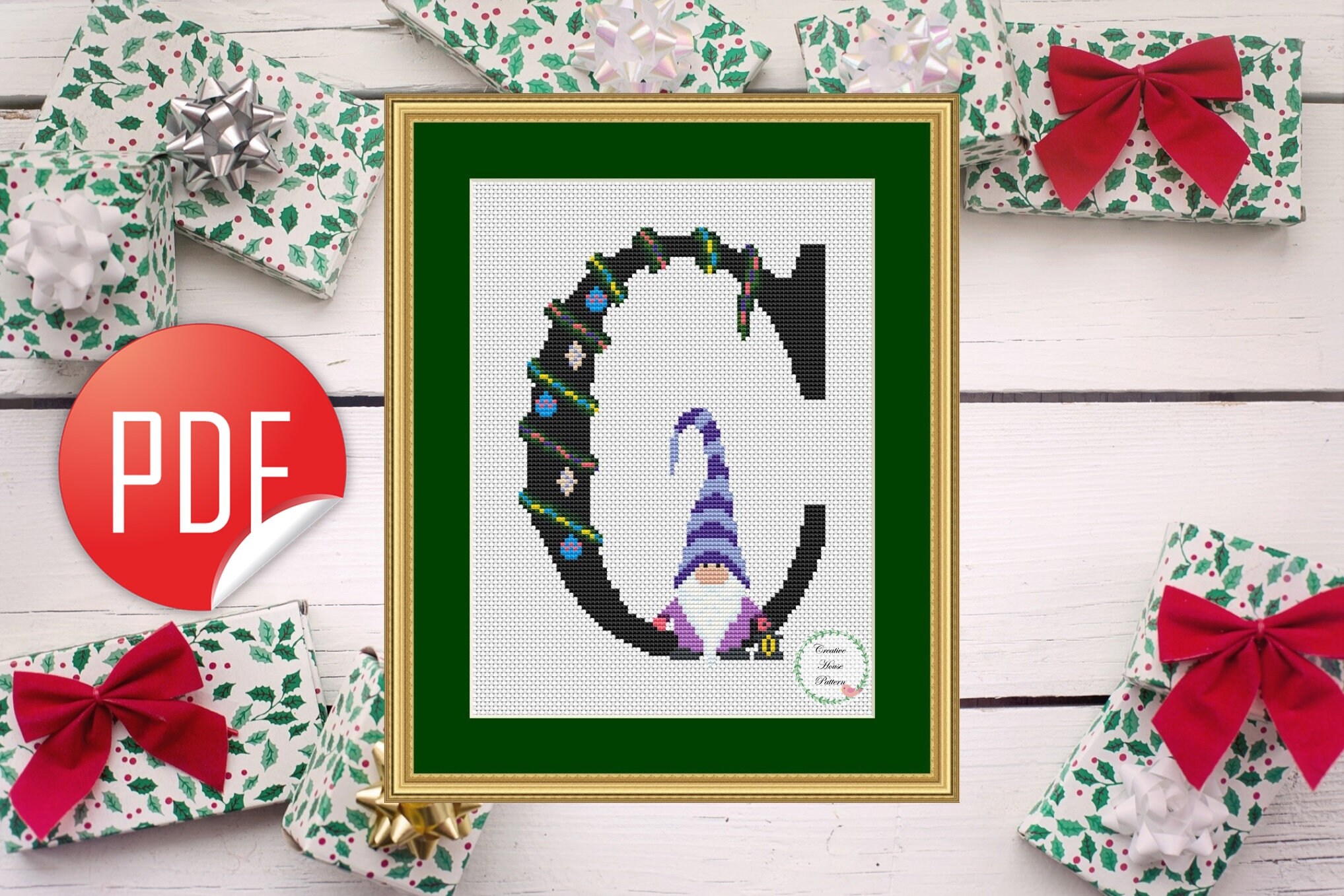 Letter c modern cross stitch pattern gnome cross stitch | Etsy