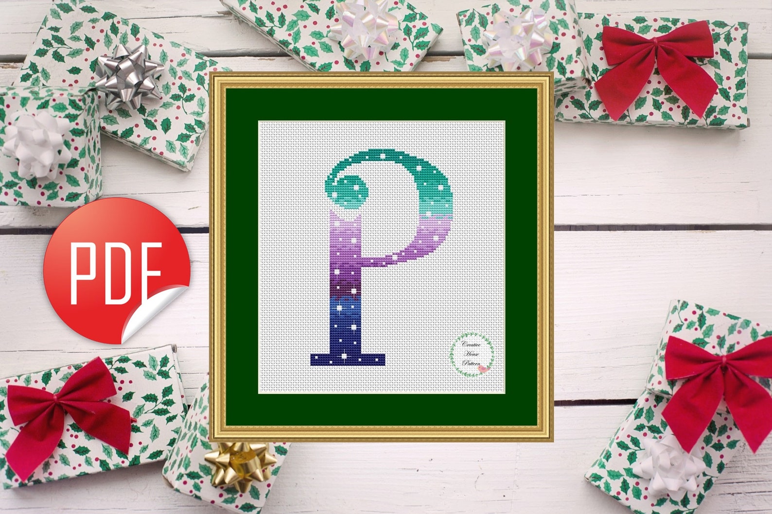 Letter P Cross Stitch Pattern Starry Night Cross Stitch - Etsy