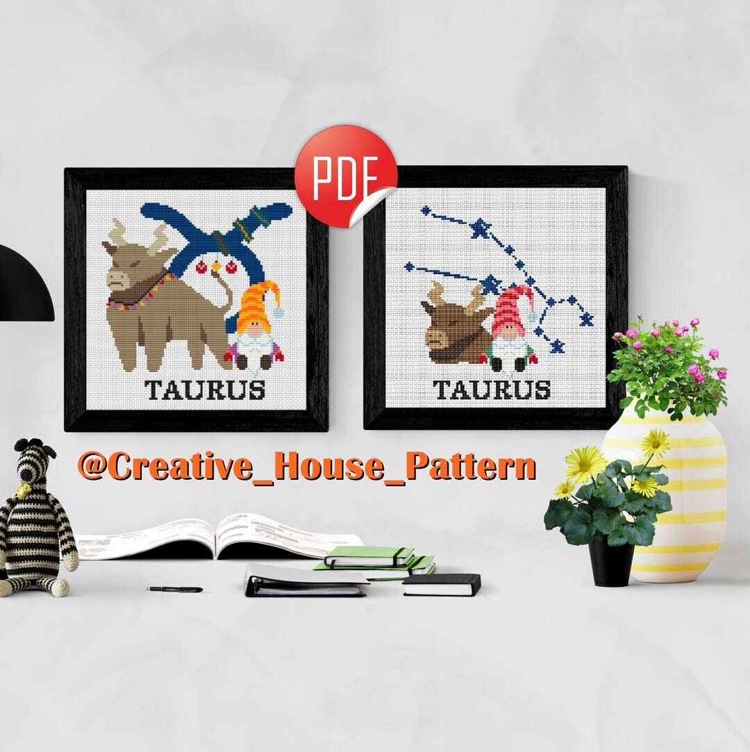 Taurus Cross Stitch Pattern SET, Gnome Counted Cross Stitch, Zodiac ...