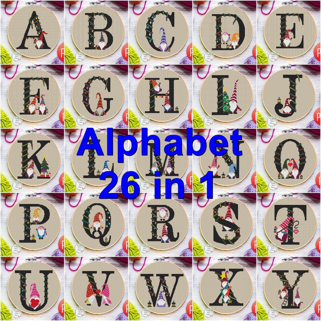Christmas Gnomes Alphabet Cross Stitch Pattern: Festive Initial ...