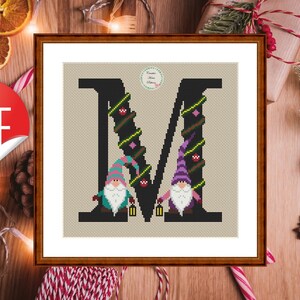 Letter M Cross Stitch Pattern, Christmas Gnome Cross Stitch, Counted ...