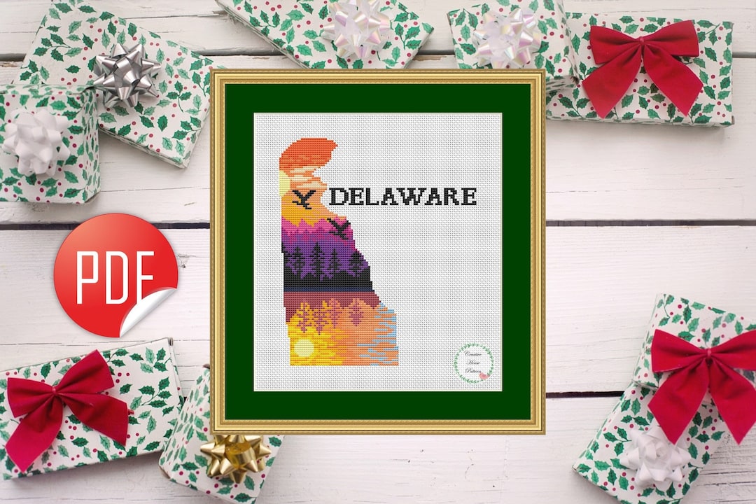Delaware State Cross Stitch Pattern PDF, USA Map Needlepoint, Delaware ...