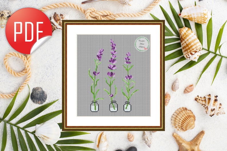 Flower Lavender Cross Stitch Pattern Floral Modern Counted - Etsy