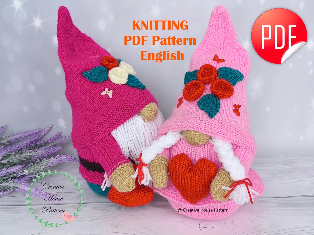 Gnome KNITTING PATTERN, Valentine Gnomes With Heart Pattern, Knitted ...