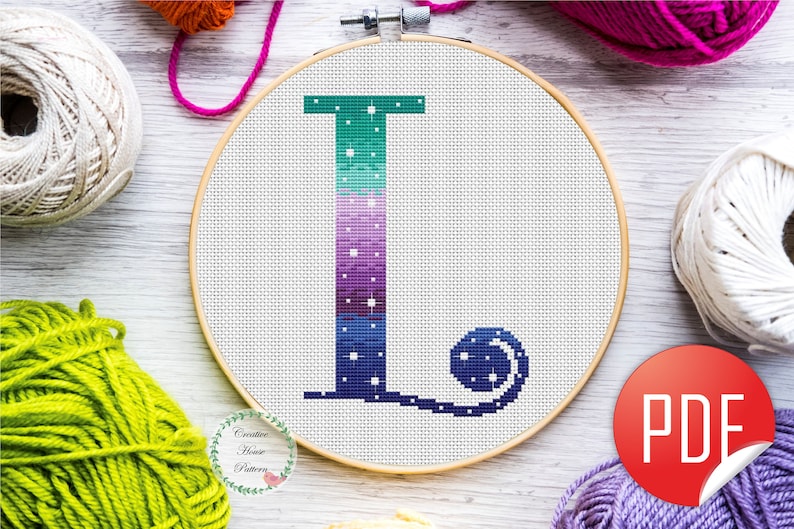 Letter L Cross Stitch Pattern Starry Night Modern Counted | Etsy