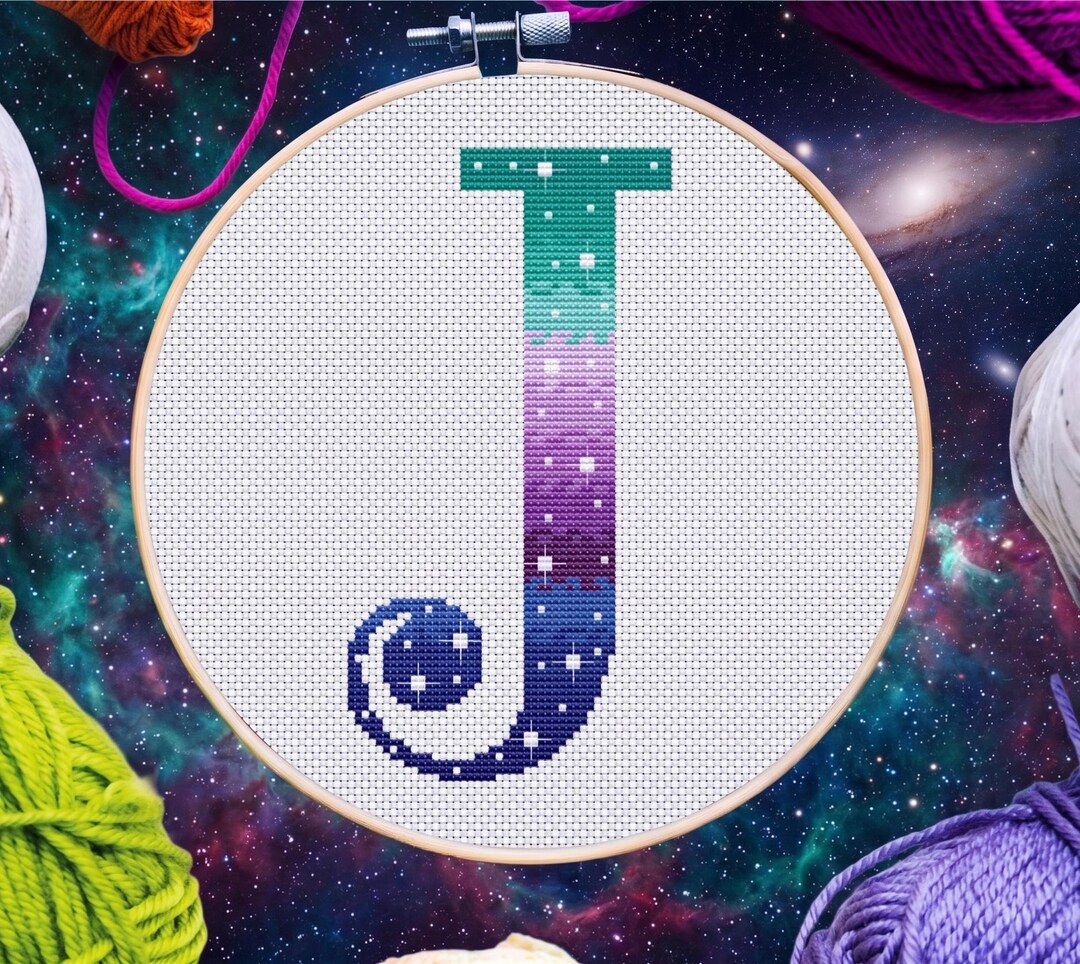 Letter J Starry Sky Cross Stitch Pattern, Modern Monogram Embroidery ...