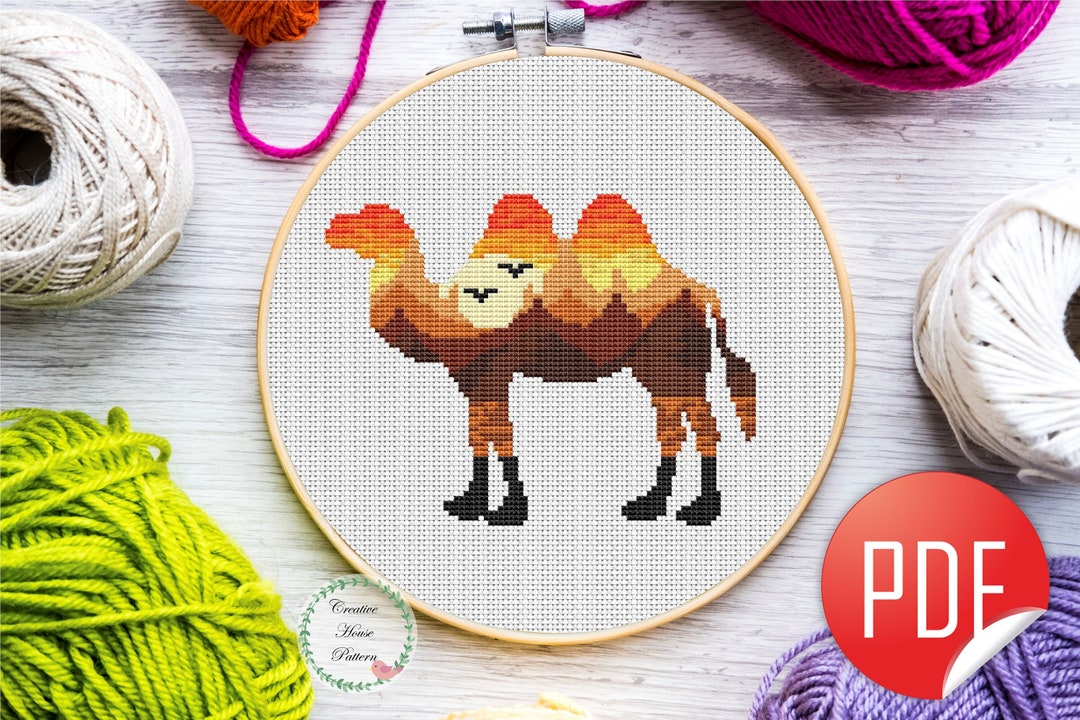 Camel Silhouette Cross Stitch Pattern, Desert Sunset Embroidery Design ...