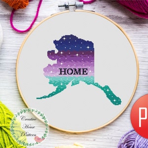 Alaska Cross Stitch Pattern, Scenic Cross Stitch, Starry Sky Design ...