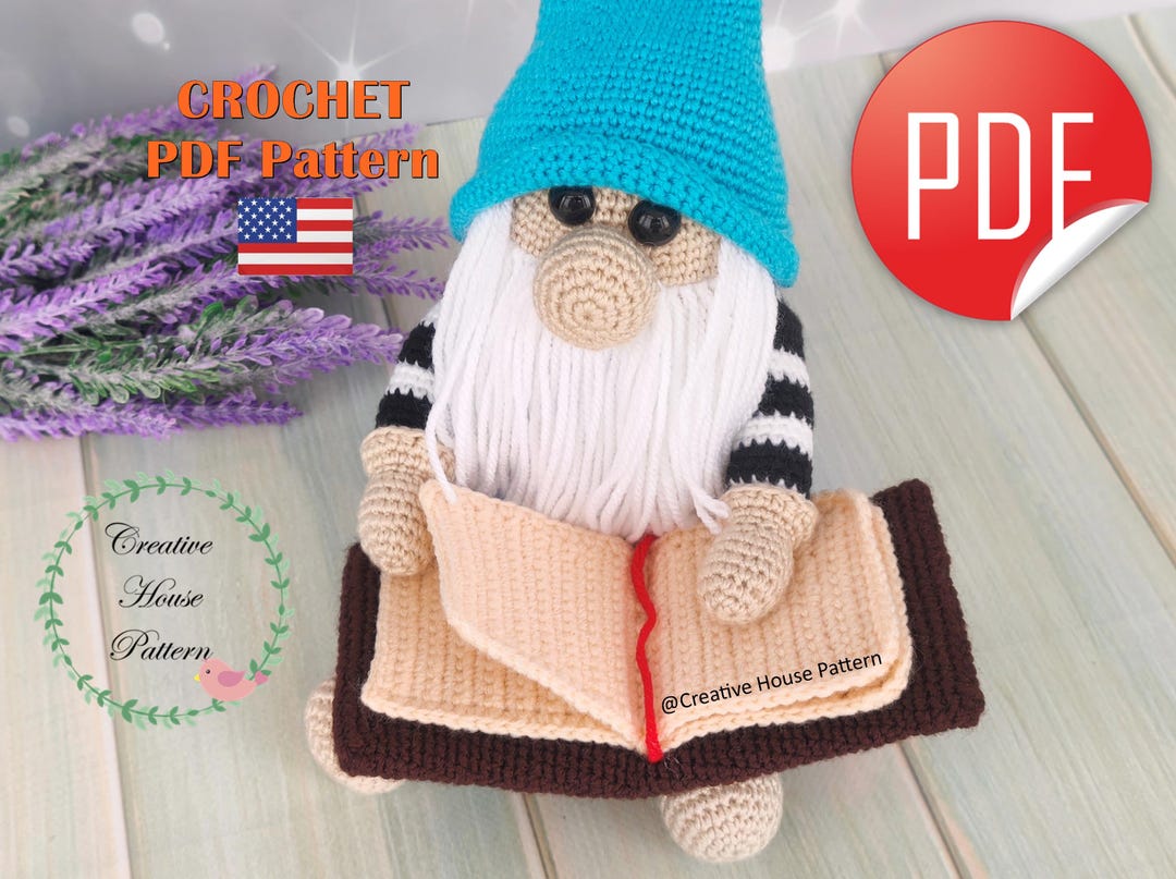 Amigurumi Gnome Reader Crochet Pattern, PDF Book Lover Gnome Tutorial ...