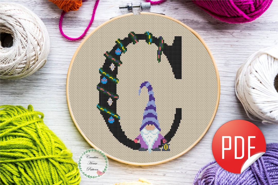 Letter C Modern Cross Stitch Pattern, Gnome Cross Stitch, Counted Cross ...