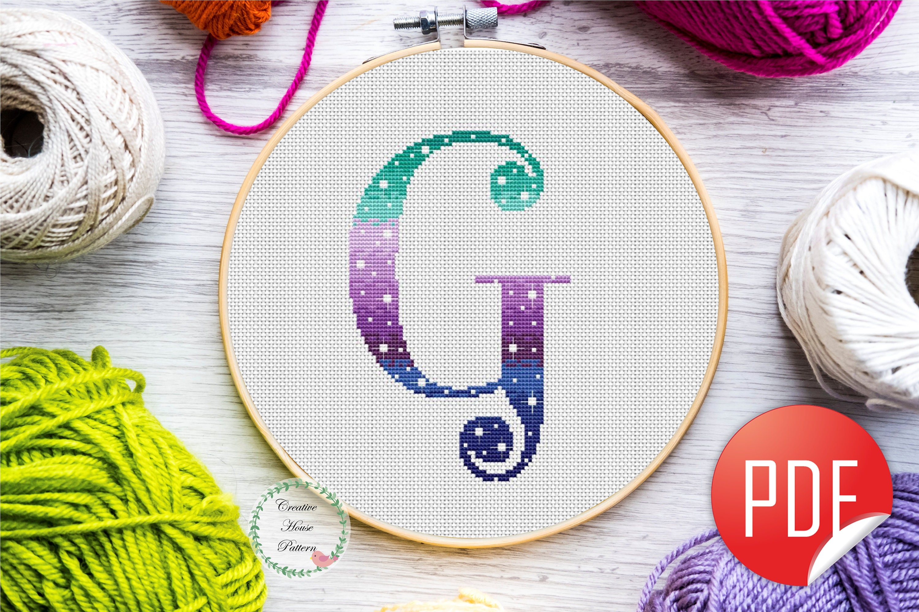 Letter G cross stitch pattern starry night cross modern | Etsy