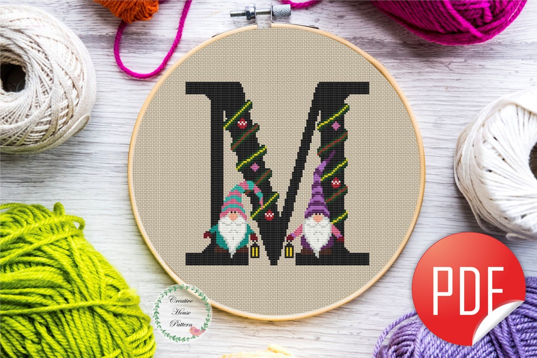 Letter M Cross Stitch Pattern, Christmas Gnome Cross Stitch, Counted ...