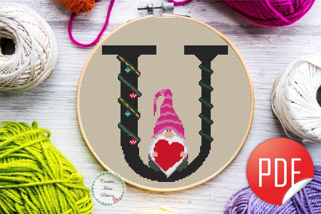 Letter U Cross Stitch Pattern, Christmas Gnome Modern Counted Cross ...
