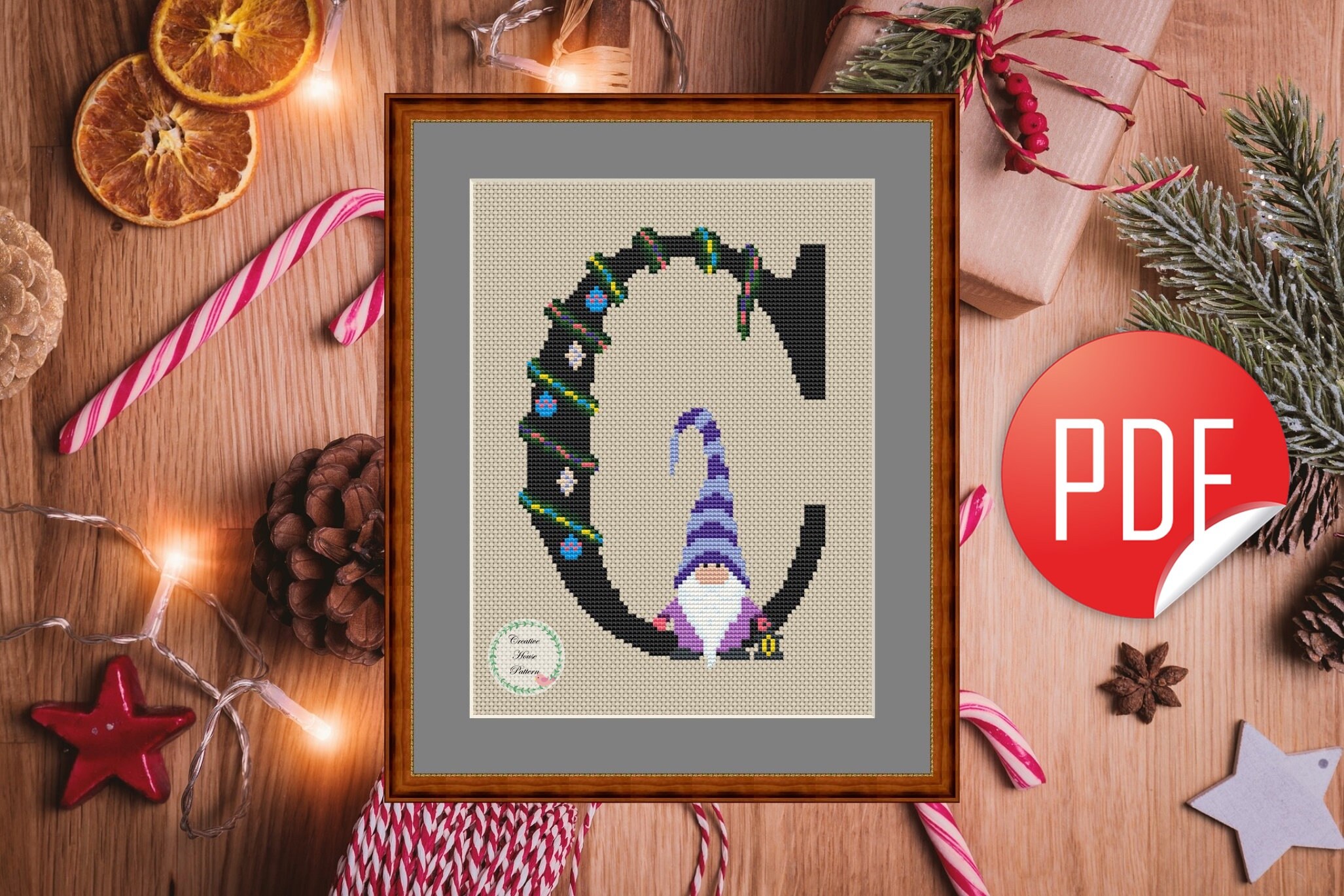 Letter c modern cross stitch pattern gnome cross stitch | Etsy
