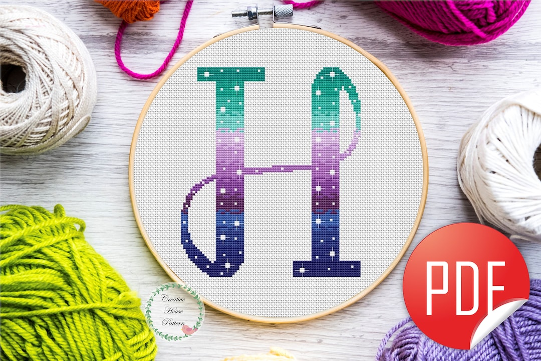 Starry Night Letter H Cross Stitch Pattern - Elegant Monogram ...