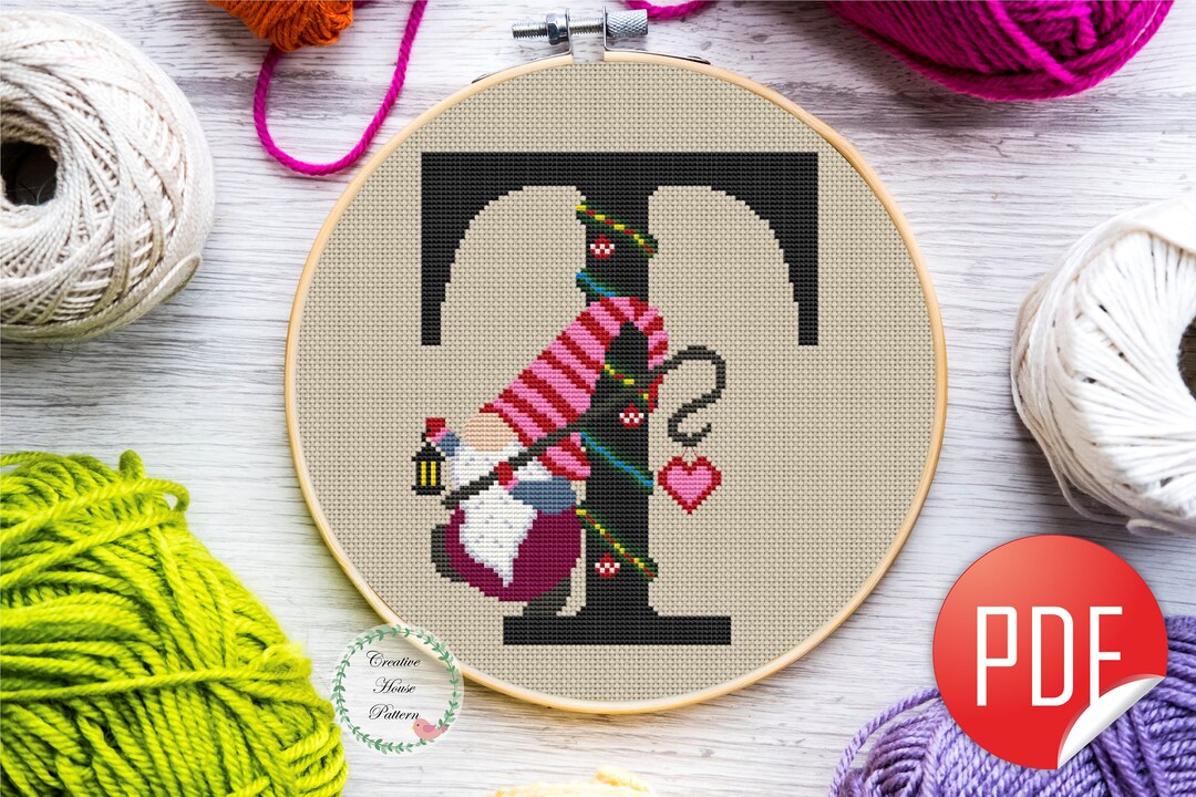Letter T Cross Stitch Pattern Christmas Gnome Cross Stitch - Etsy