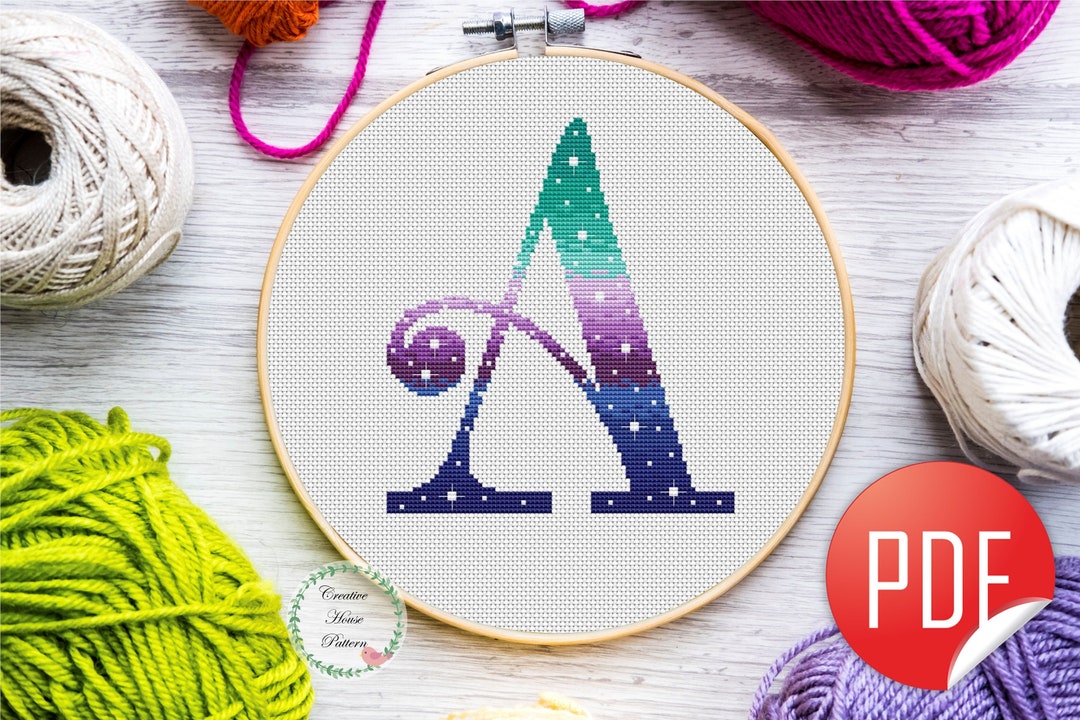 Letter A Cross Stitch Pattern, Starry Night Cross Stitch, Counted Cross ...
