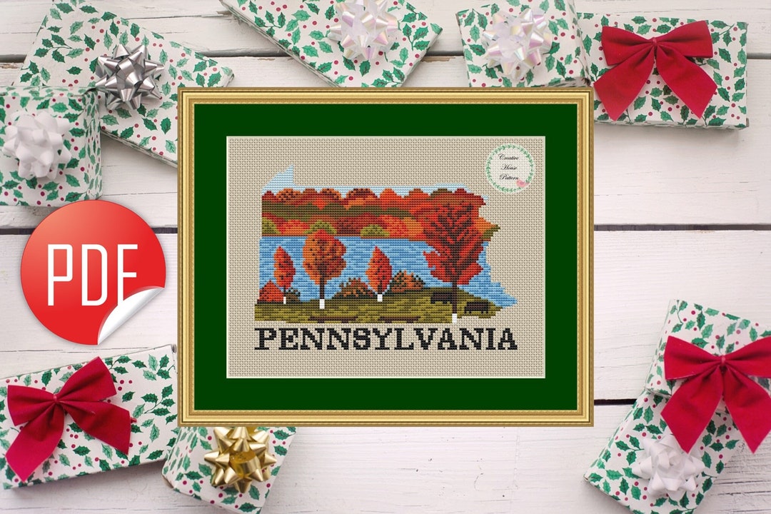 Pennsylvania State Cross Stitch Pattern: Modern Landscape Embroidery ...