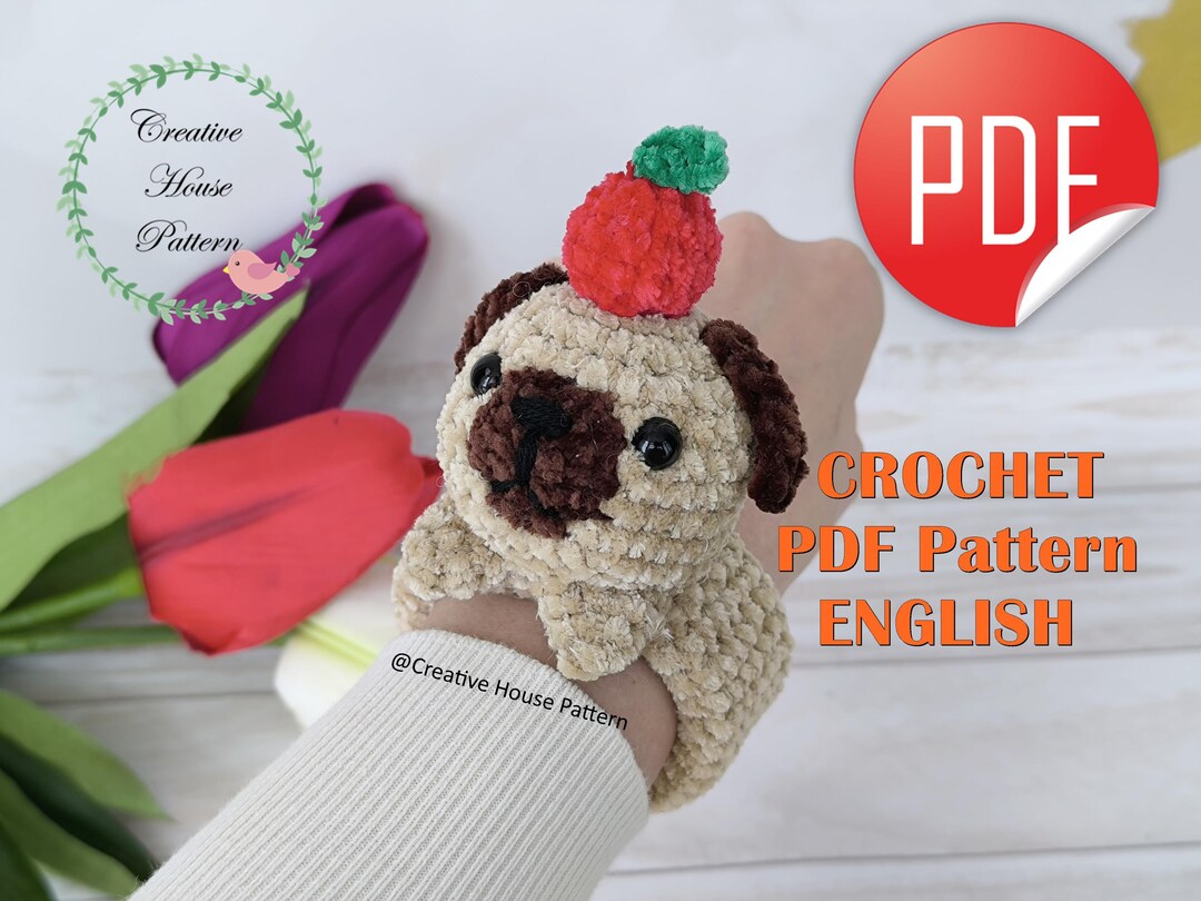 Crochet Bracelet Pattern, Crochet Animal Bracelet, Pug Slap Bracelet ...