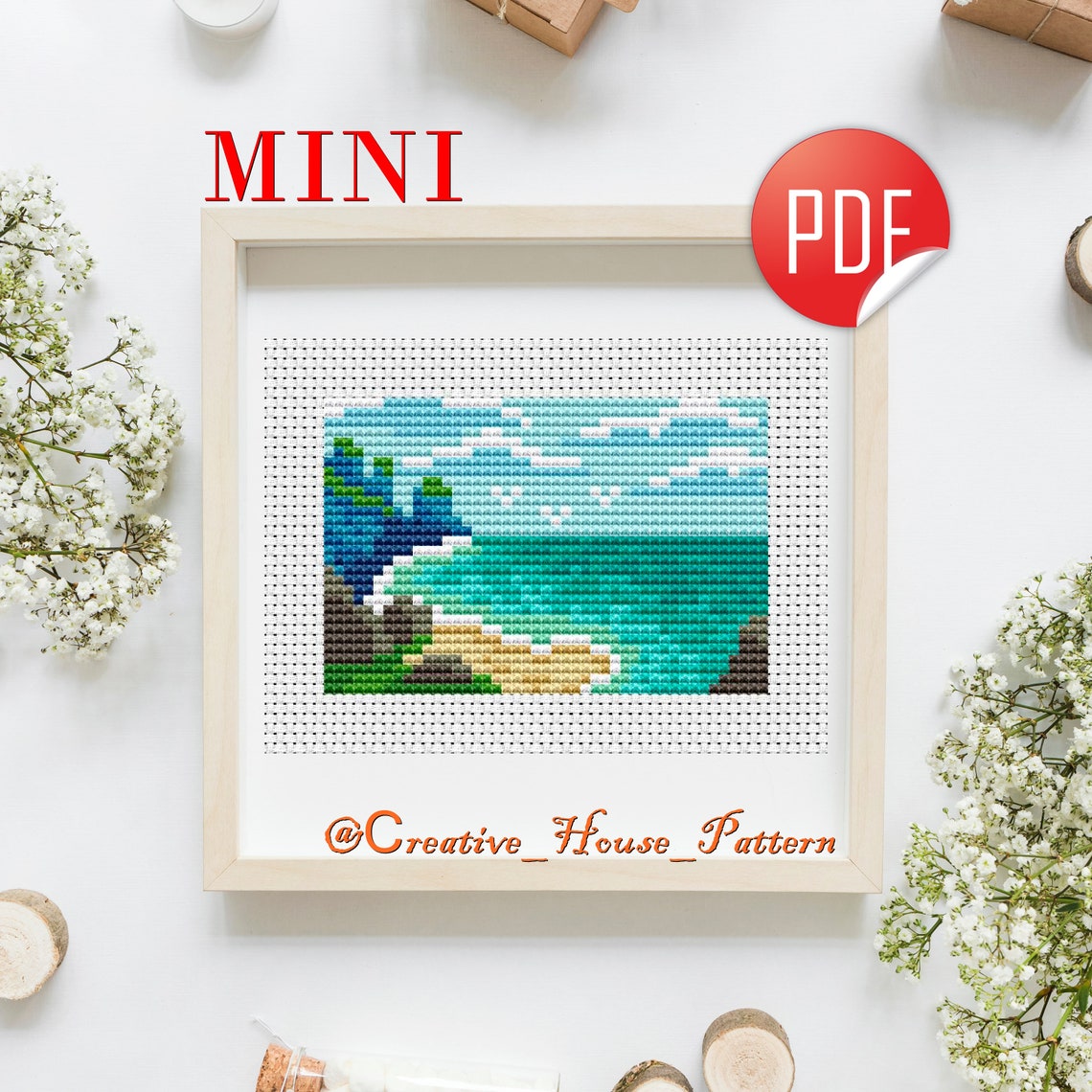 Miniature Seascape Cross Stitch Pattern: Simple Ocean View (PDF Pattern ...