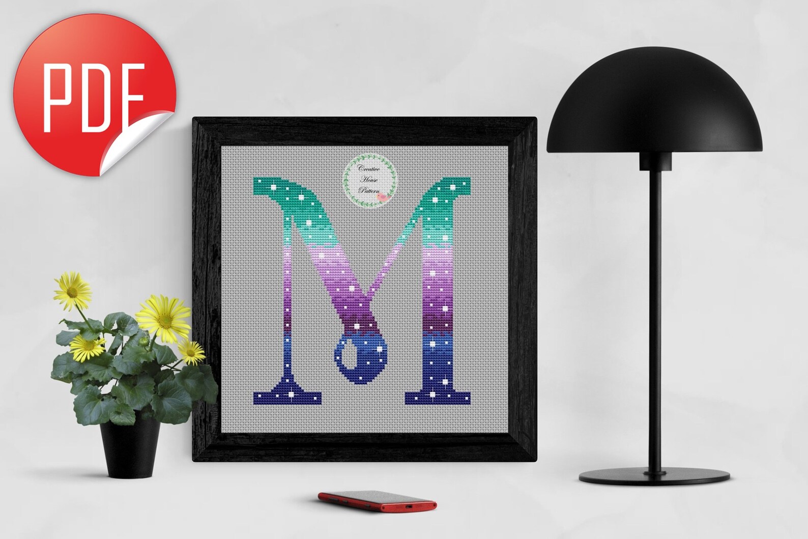 Letter M Cross Stitch Pattern Starry Night Cross Stitch - Etsy