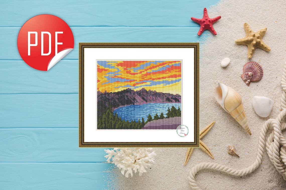Sunset Cross Stitch Pattern Landscape Cross Stitch Nature - Etsy